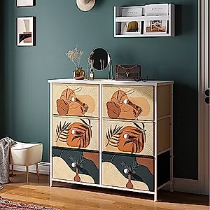 EnHomee Dresser, Cute Dresser for Bedroom, Small Dressers for Bedroom, 6 Drawer Dresser for Closet, Boho Dresser with Fabric Drawers, Bedroom Dressers & Chests of Drawers, Wooden Top