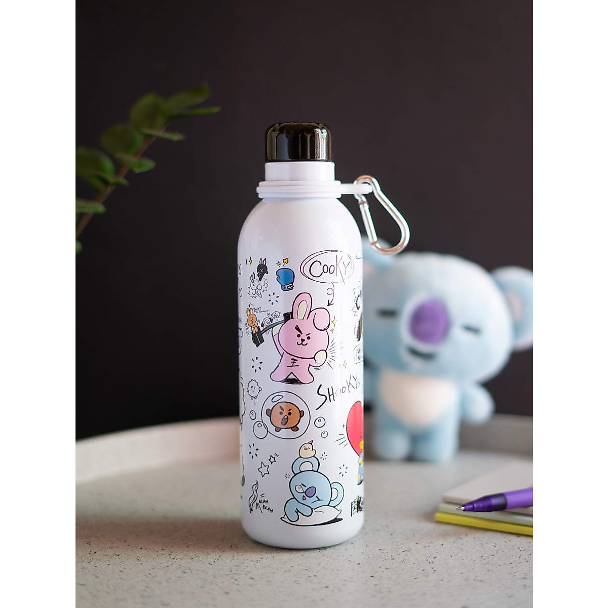 Official Kawaii Water Bottle 500ml Merchandise / 17OZ, Stainless Steel, Vacuum Insulated Water Bottle, Double Wall Reusable Water Bottle With Carabiner, BPA Free - Kawaii Stuff