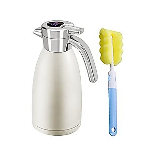 74 Oz Thermal Coffee Carafe 304 Stainless Steel Insulated Vacuum Flask,Coffee Carafes For Keeping Hot Coffee & Tea For 48 Hours Coffee Dispenser with LED Temperature Display (White)