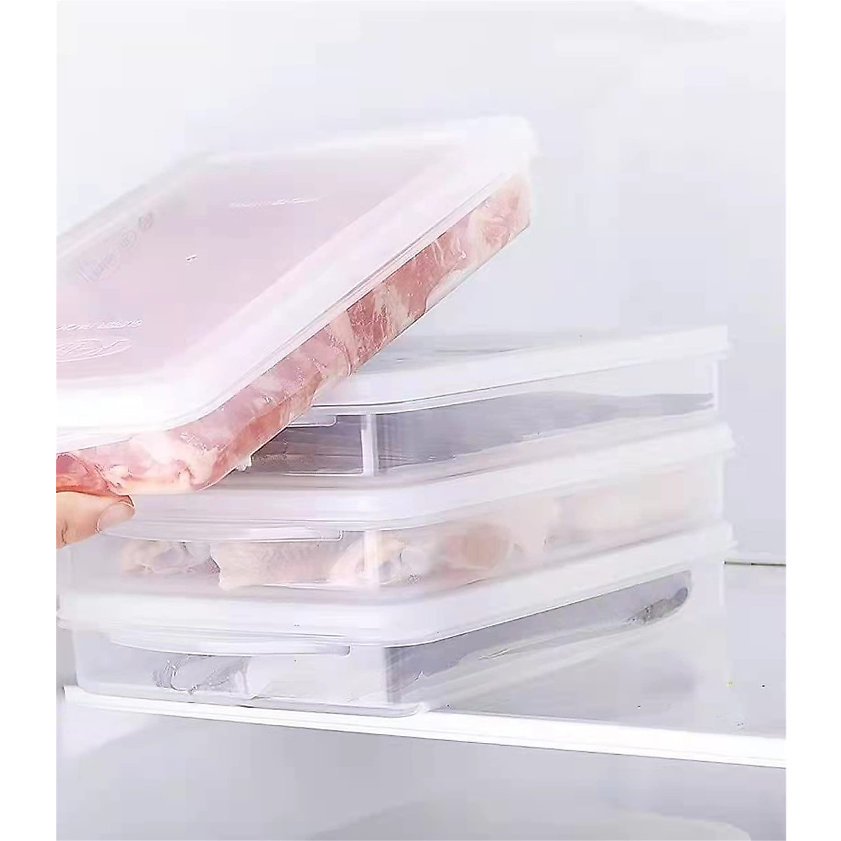 wulikanhua 2 Pack Plastic Bacon Box, Deli Meat Saver Cold Cuts Fridge Keeper, Cheese Food Storage Container with Lid for Refrigerator, Shallow Low Profile Christmas Cookie Holder