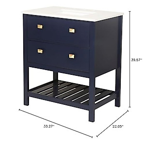 PULLAFUN Vanity Sink Combo Featuring a Marble Countertop, Bathroom Sink Cabinet and Home Decor Bathroom Vanities, Blue, 30 inch Vanity with Sink