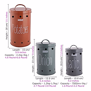 Hazel Onion, Potato and Garlic Storage Kitchen Container Set of 3 with Lid | Food Grade Storage Container | Versatile Kitchen Storage Solution