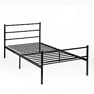 Voilamart Twin Metal Bed Frames with Storage, Single Bed with Headboard and Footboard, 6 Legs Bed Frame Platform No Box Spring Needed,Twin Bed Frame Set for Kids (Black)