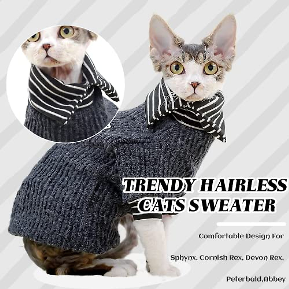 Bonaweite Sphynx Hairless Cat Sweater Turtleneck Cats Clothes Wear Soft Knitted Kitten Pullover Outfits Handsome Cat Apparel Pet Clothing Shirts Jumpsuit for Sphinx, Cornish Rex, Devon Rex, Peterbald