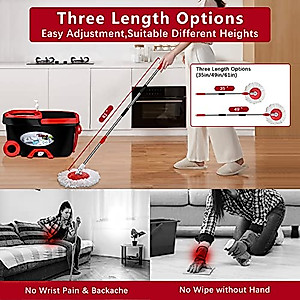 Hardwood Floor Wet Dry Mop,Tsmine Floor Mop Dust Mop Commercial Mop, Spin Mops for Floor Cleaning Mop and Bucket with Wringer Set with 6 Replacement Mop Heads & 1 Cleaning Brush for Hardwood Laminate