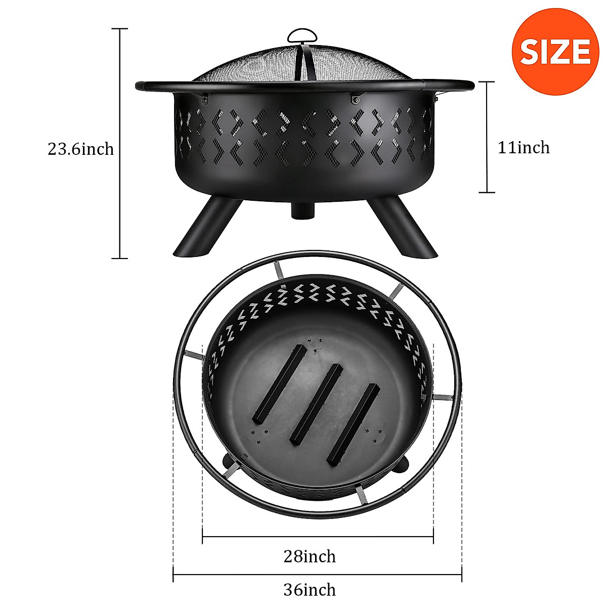 Cityflee 36 Inch Fire Pits for Outside Wood Burning Large Outdoor Heavy Duty Firepits with Spark Screen for Patio & Backyard Bonfires, Includes Poker
