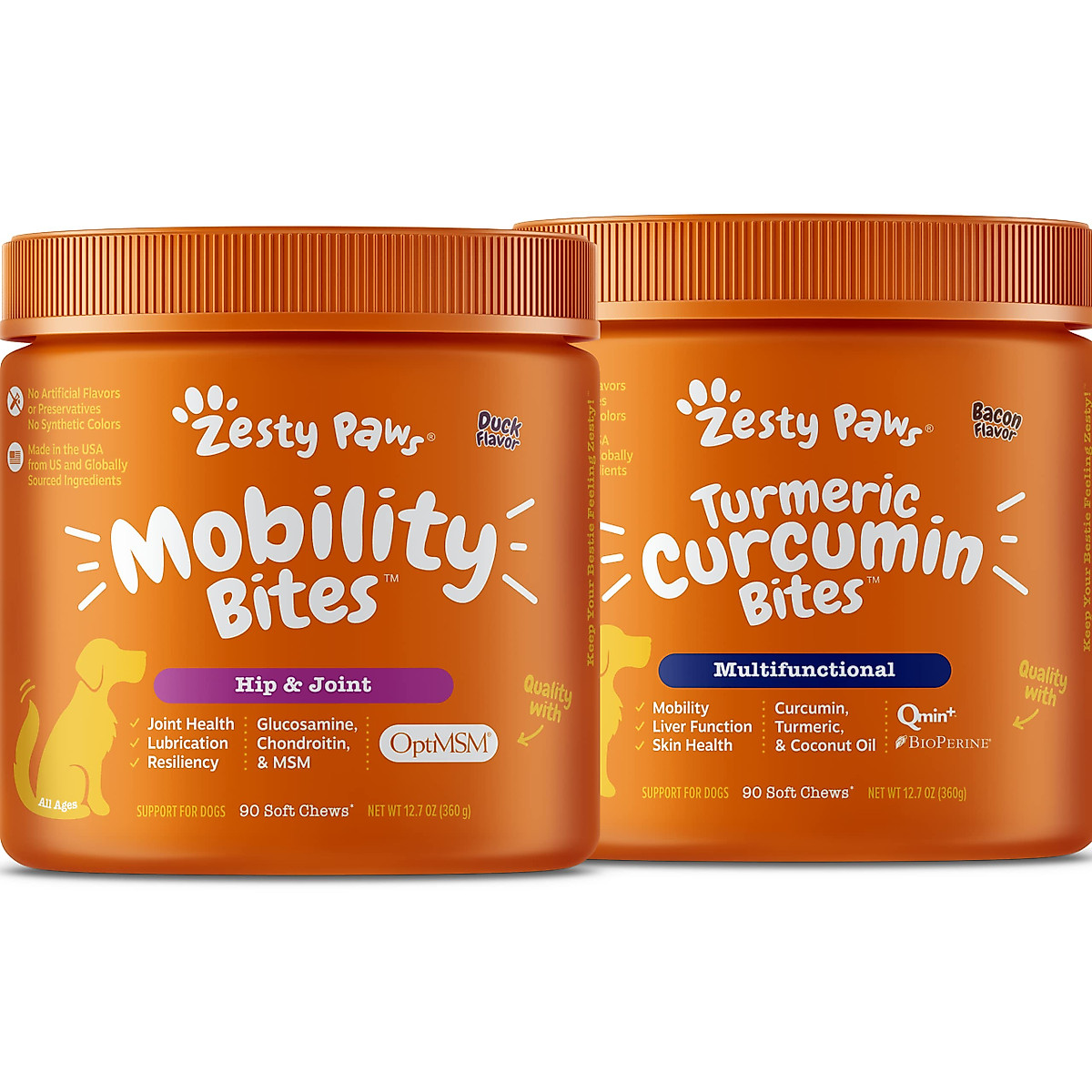 Zesty Paws Glucosamine for Dogs - Hip & Joint Health Soft Chews with Chondroitin & MSM + Turmeric Curcumin for Dogs - with 95% Curcuminoids for Hip & Joint