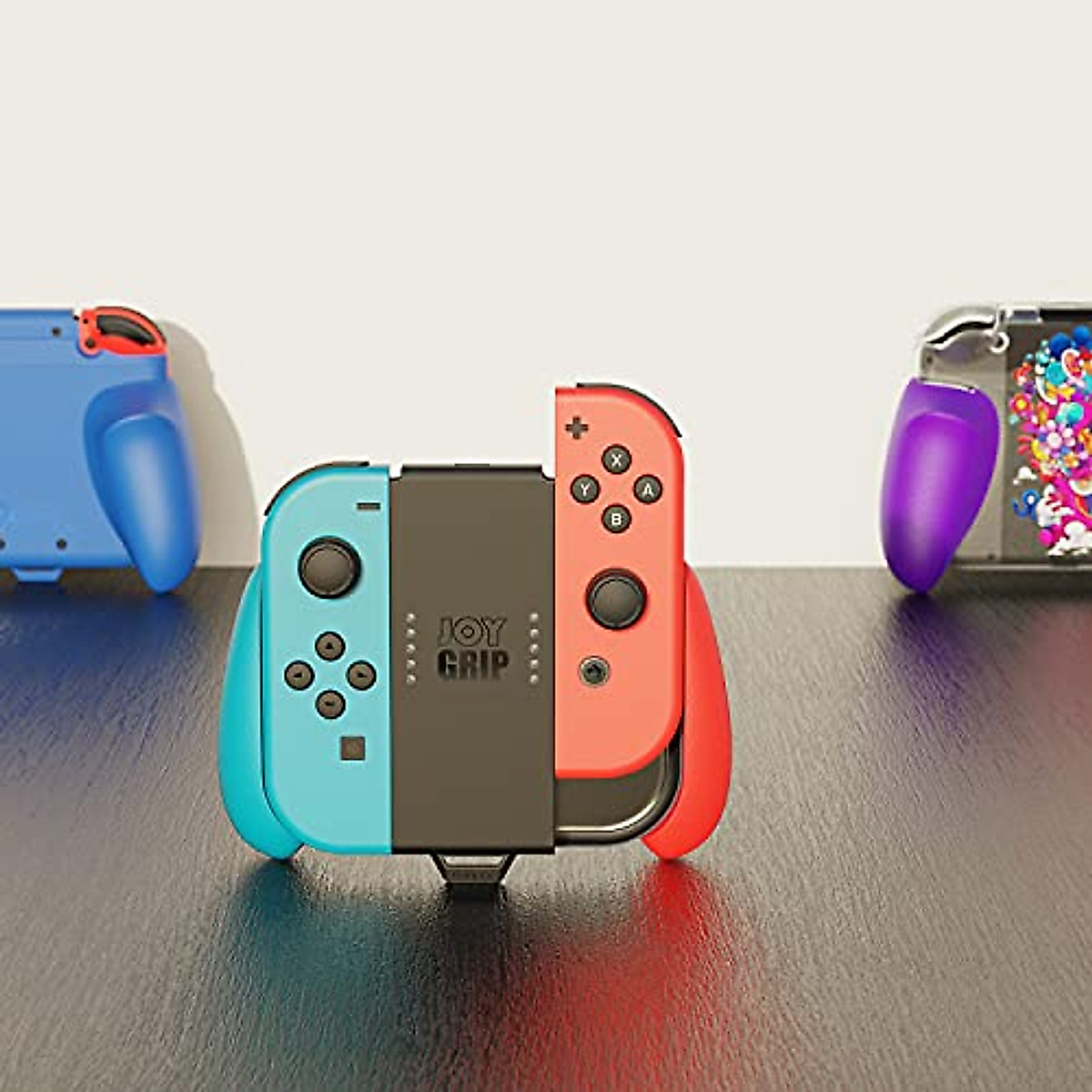 Skull & Co. JoyGrip for Nintendo Switch Joy-Con Controller: Rechargeable Handheld Joystick Remote Control Holder with Interchangeable Grips - Gray