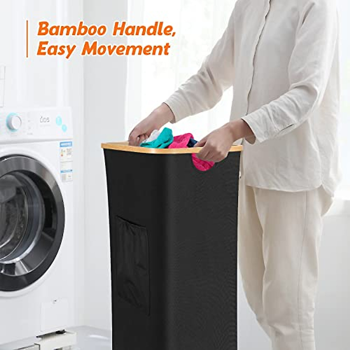 GLCONN Flip-Lid Laundry Hamper Tall Laundry Basket - Collapsible Laundry Bin Storage Basket - Large Hampers with Lid for Laundry, Toys, Clothes, Bedroom, Bathroom, Nursery, Closet - 105L, Black