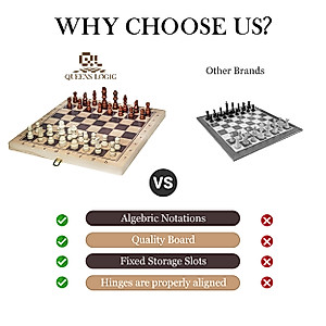 15" Wooden Chess Set with Weighted Chess Pieces, Folding Chess Board Set with Instructions & Storage Slots, Portable Travel Chess Sets for Adults and Kids