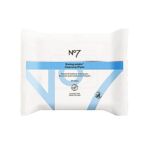 No7 Biodegradable Cleansing Wipes - Waterproof Mascara & Makeup Remover Wipes - Vitamin B5 + Witch Hazel & Fennel Extract Facial Cleansing Wipes for Revitalized Radiant Skin (Dual Pack, 60 Wipes)
