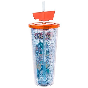 Silver Buffalo Disney A Goofy Movie Featuring Goofy, Max Goof, Roxanne and Bobby Zimuruski Plastic Cold Cup with Lid and Straw Topper, 24 Ounces