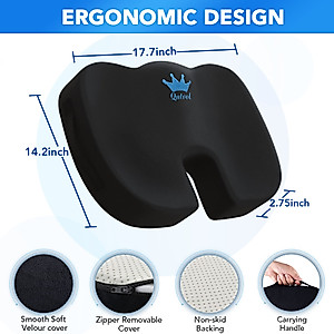 Gel Seat Cushion for Office Chair Coccyx Cushion for Tailbone Pain Relief - Memory Foam Car Seat Cushion for Back Chair Cushion for Desk Chair, Wheelchair, Computer Sciatica Pillow for Sitting