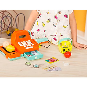 Battat - Interactive Kids Cash Register with Scanner & Sounds - 26-Piece Pretend Play Shopping Set with Light-Up Scanner, Play Money & Card - Educational Toy for Learning & Fun - Ages 3+