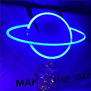 QiaoFei Led Planet Neon Signs Blue Kids Neon Lights Decorative Wall Signs, Battery or USB Operated Lamp for Party Supplies Room Wall Art Decoration (Blue)