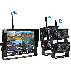 EVERSECU 4pcs Digital HD 1080P Wireless Car Backup Camera with 9 inch 4ch Quad Display Monitor/Car DVR/Dash Monitor/Vehicle Video Recorder for RV/SUV/Van/Pickup/Truck/Trailer Rear/Side/Front View