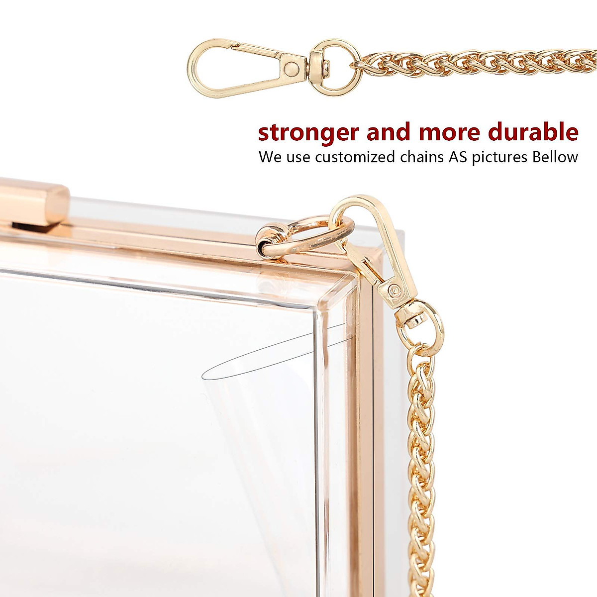 WJCD Women Clear Purse Acrylic Clear Clutch Bag, Shoulder Handbag With Removable Gold Chain Strap (Gold)