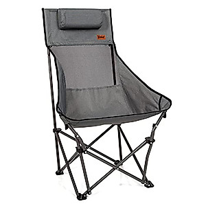 MacSports XP High Back Collapsible and Portable Compact Camping Chair with Lumbar Support Steel Frame and Polyester Fabric, Gray