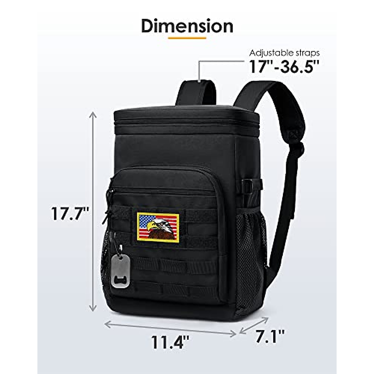 TACTICISM Backpack Cooler 38 Cans Tactical Lunch Backpack for Men Work - Molle Soft Cooler Backpack Insulated Waterproof Leak Proof - Camping Beach Kayaking Hiking Fishing Accessories - Black