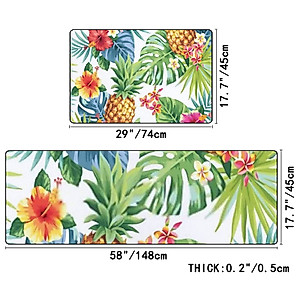 Vantaso Kitchen Mat Rug Tropical Pineapples Flowers Palm Leaves Set of 2 Cushioned Non-Slip Kitchen Floor Mats Comfort Runner Rugs