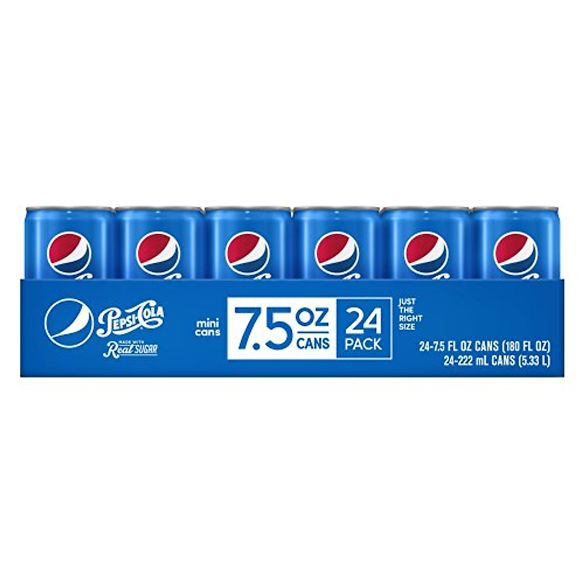Pepsi Made with Real Sugar, 7.5 Fl Oz Mini Cans, 24 Pack