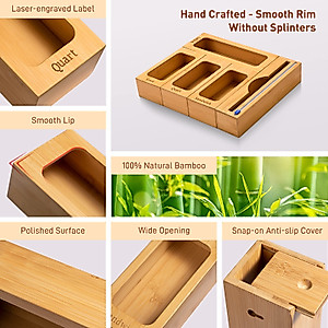 Delamu Ziplock Bag Organizer - 5 Separate Plastic Bag Organizers for Kitchen Drawer - Foil and Plastic Wrap Dispenser with Cutter 12" Roll, Baggie Organizer for Gallon, Quart, Snack, Sandwich Bags