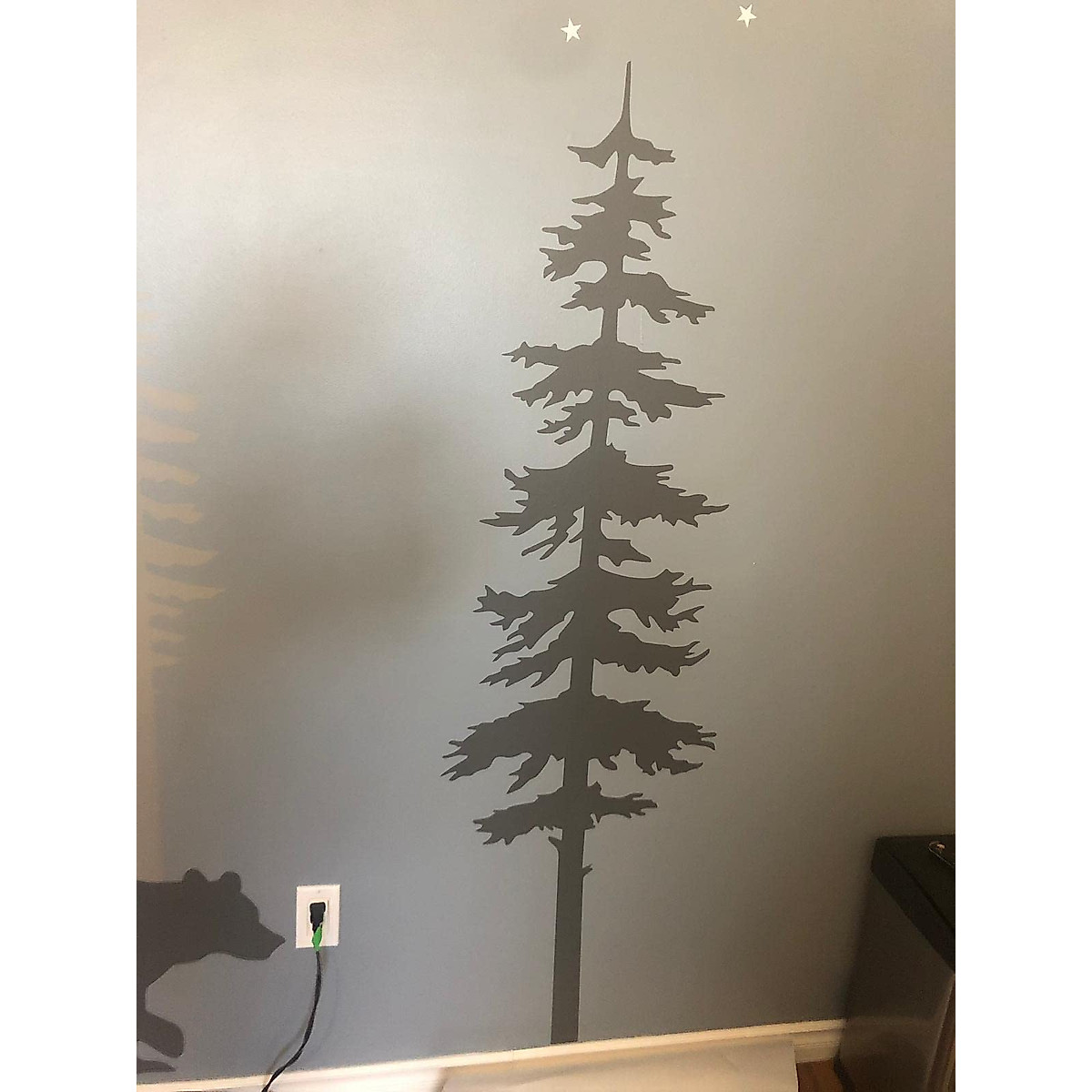 N.SunForest Nursery Wall Decals Pine Tree Stickers with Large Bear Removable Wall Mural Stickers Nursery Tree Art Nature Decals for Kid's Room Bedroom Home Decoration