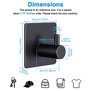 yeulluey 4pcs Towel Hooks for Bathrooms, Adhesive Hooks for Hanging Heavy Duty Waterproof Stainless Steel Black Kitchen Bathroom Wall Hooks for Coats Key Hat Wall Mount Sticky Towel Robe Hook Rack