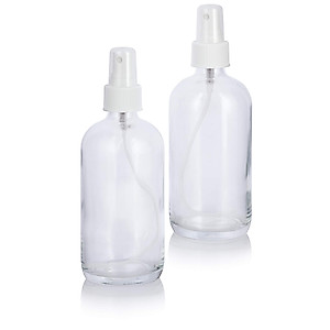 JUVITUS 8 oz Clear Boston Round Thick Plated Glass Bottle with White Fine Mist Spray (2 Pack)