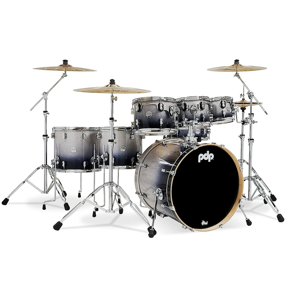 PDP By DW 7-Piece Concept Maple Shell Pack with Chrome Hardware Silver to Black Fade