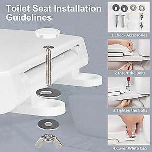 Round Toilet Seat Slow Quiet Close Seat Cover Fit Standard Round Toilet White Toilet Seat with Metal Inserts Easy to Install, Non-slip Seat with Rubber Bumpers Provides Comfort Relieves Pressure Point