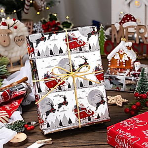 MAYPLUSS Reversible Christmas Wrapping Paper - 17 Inch X 33 Feet - Creative Red Santa Claus Riding a Sleigh Delivering Presents with Metallic Foil Design Winter Gift Wrap Paper for Holiday, New Year