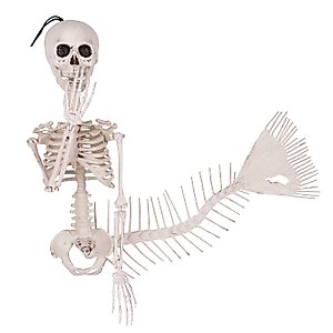 DECORLIFE 30" Mermaid Skeleton, Skeleton Halloween Decoration, Hanging Posable Halloween Prop for Haunted House, Trunk or Treat, Bathroom
