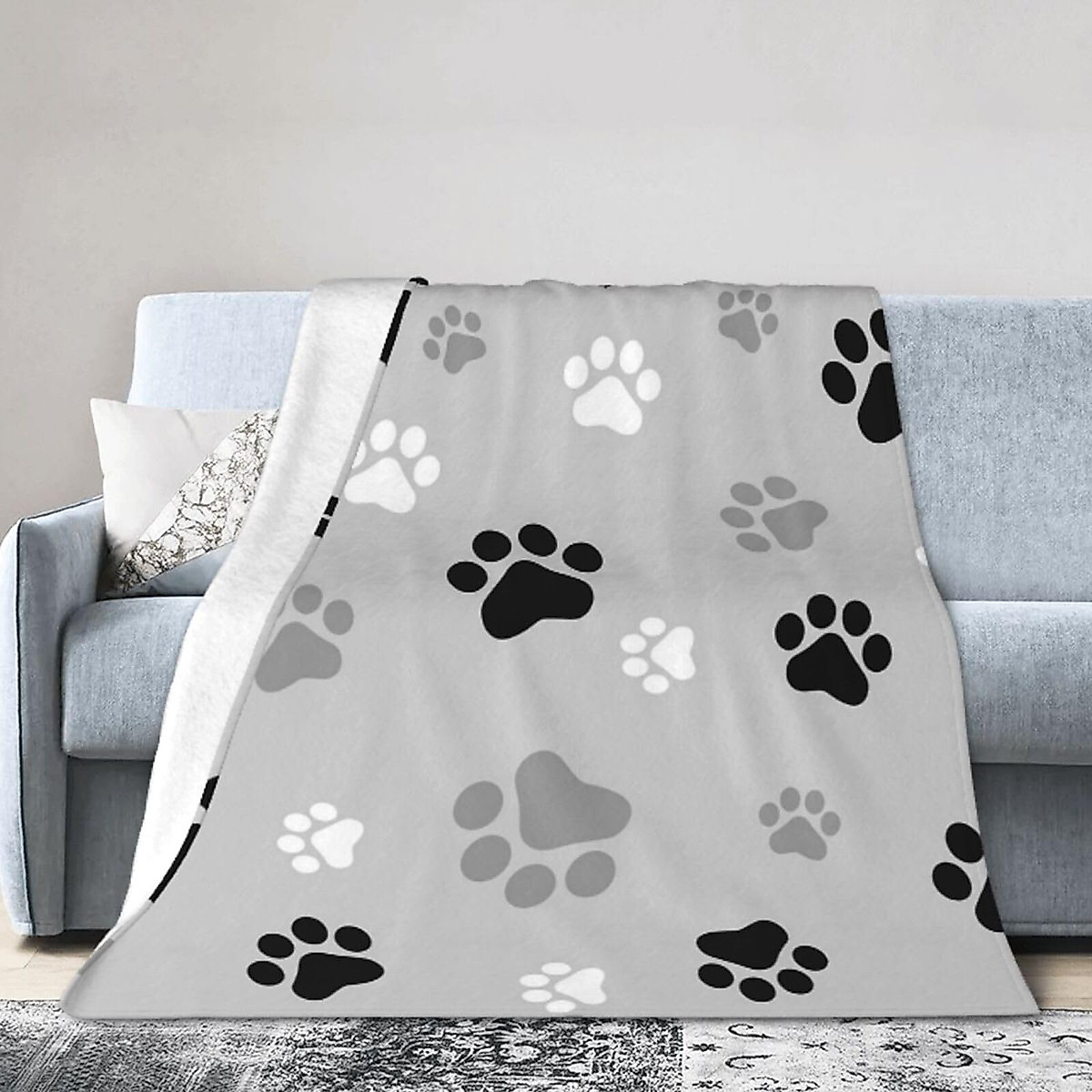 Pets Dog Paw Grey Blanket Soft Warm Lightweight Throw Blanket Cozy Plush Bed Blanket for Bedroom Living Rooms Sofa Couch Bed Gifts 60"X50"