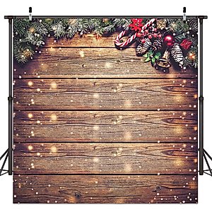 10X10FT Christmas Backdrop Snowflake Gold Glitter Christmas Wood Wall Photography Backdrop Xmas Rustic Barn Vintage Wooden Floor Background for Kids Portrait Photo Studio Booth D038