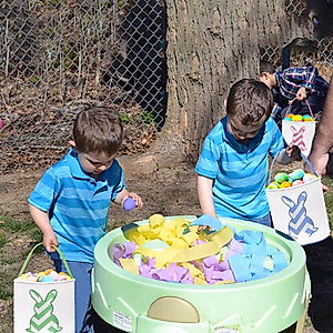 AOUTACC 3 Pack Easter Bunny Baskets, Easter Egg Hunt Bunny Bags Little Baskets with Fluffy Tail Canvas Cotton Rabbit Handbag Bucket Tote Bag for Kids Girls (Style 3,Pink + Green + Blue)