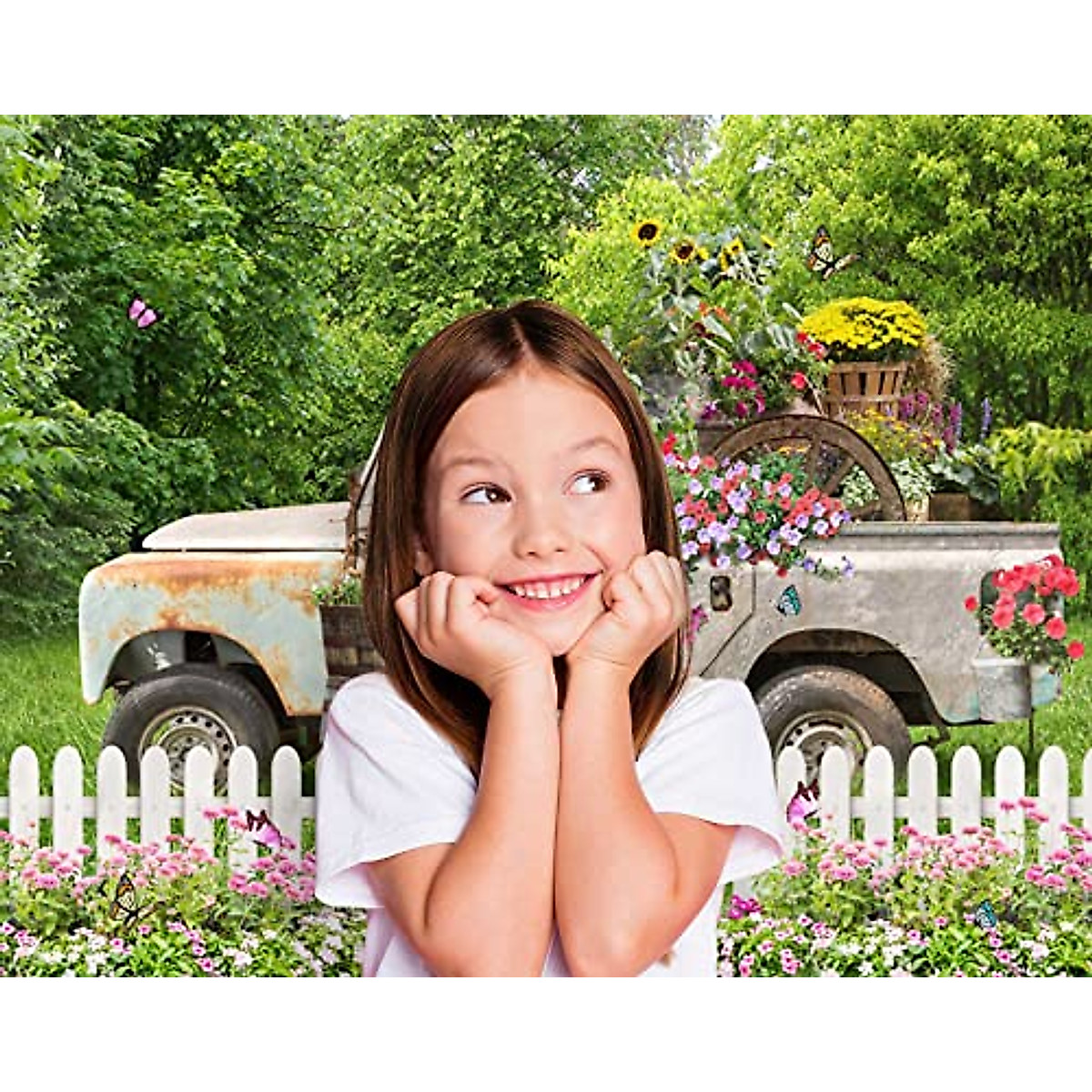 Ticuenicoa 7×5ft Spring Truck Garden Backdrop Secret Garden Grassland Fence Floral Background for Photography Birthday Newborn Party Banner Wall Decorations Photo Props