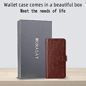 MONASAY iPhone 13 Mini Wallet Case, [Glass Screen Protector Included] [RFID Blocking] Flip Folio Leather Cell Phone Cover with Credit Card Holder for Apple 13 Mini, 5.4-inch Brown