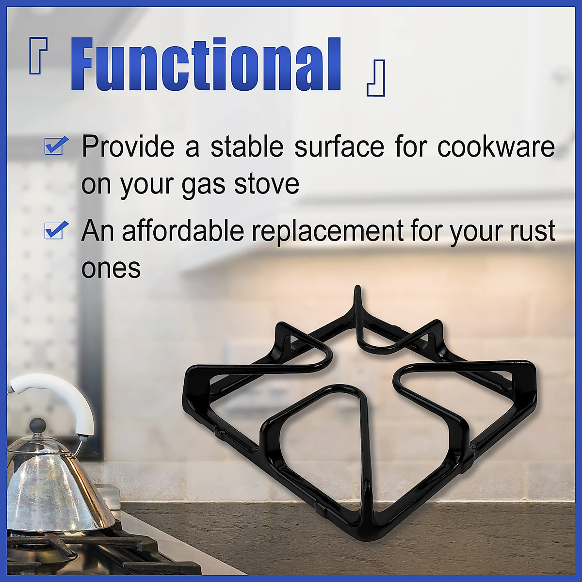 WB31K10034 Burner Grate Compatible with GE Gas Stove Range, 8.5 X 8.5 inches Grate Replacement Parts for General Electric Gas Stove Top Surface Grate Cast Iron Rack Set 4 Packs