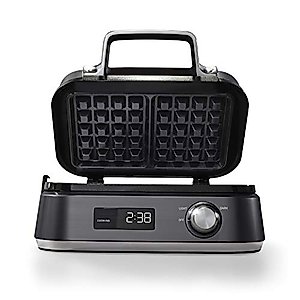 Calphalon Intellicrisp Belgian Waffle Maker with LED Display Timer and Ceramic Cooking Plates, Makes 2 Waffles, Dark Stainless Steel