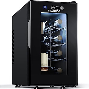 NEEDONE Wine Cooler Fridge, 8 Bottle Wine Chiller with Wine Rack/Lighting, Fast Cooling Thermoelectric Queit Wine Cabinet Cellar for Red White, Energy Efficient Gifts for Women Men