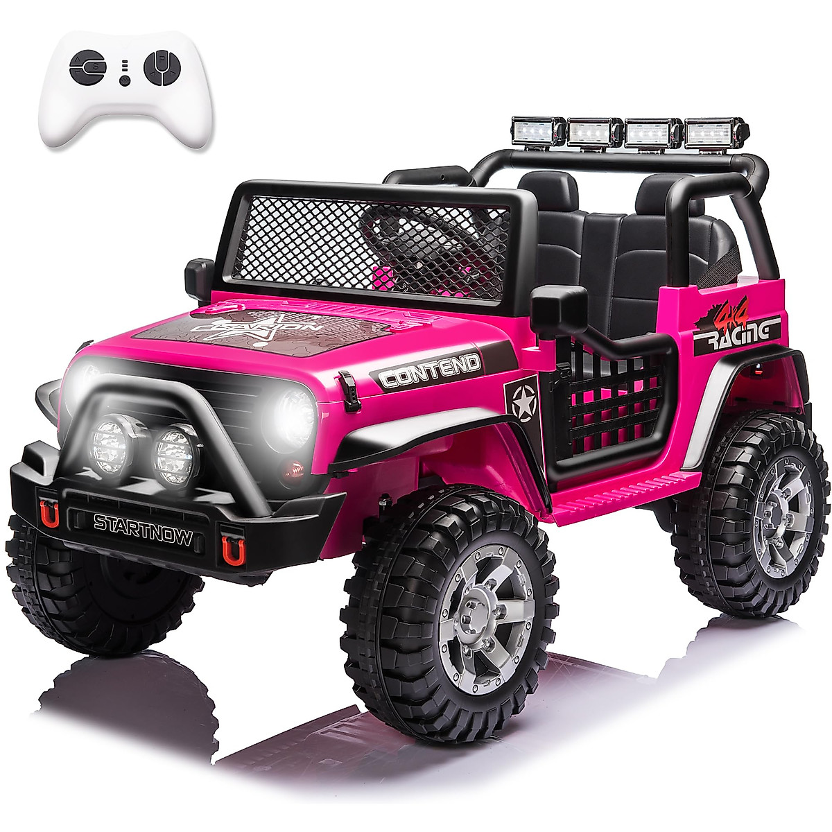 Sopbost 12v 7Ah 2-Seater Ride On Truck Electric Ride On Car for Kids w/Parent Remote Control Battery Powered Off-Road Ride on Toys w/Spring Suspension, LED Lights, Music (Pink)
