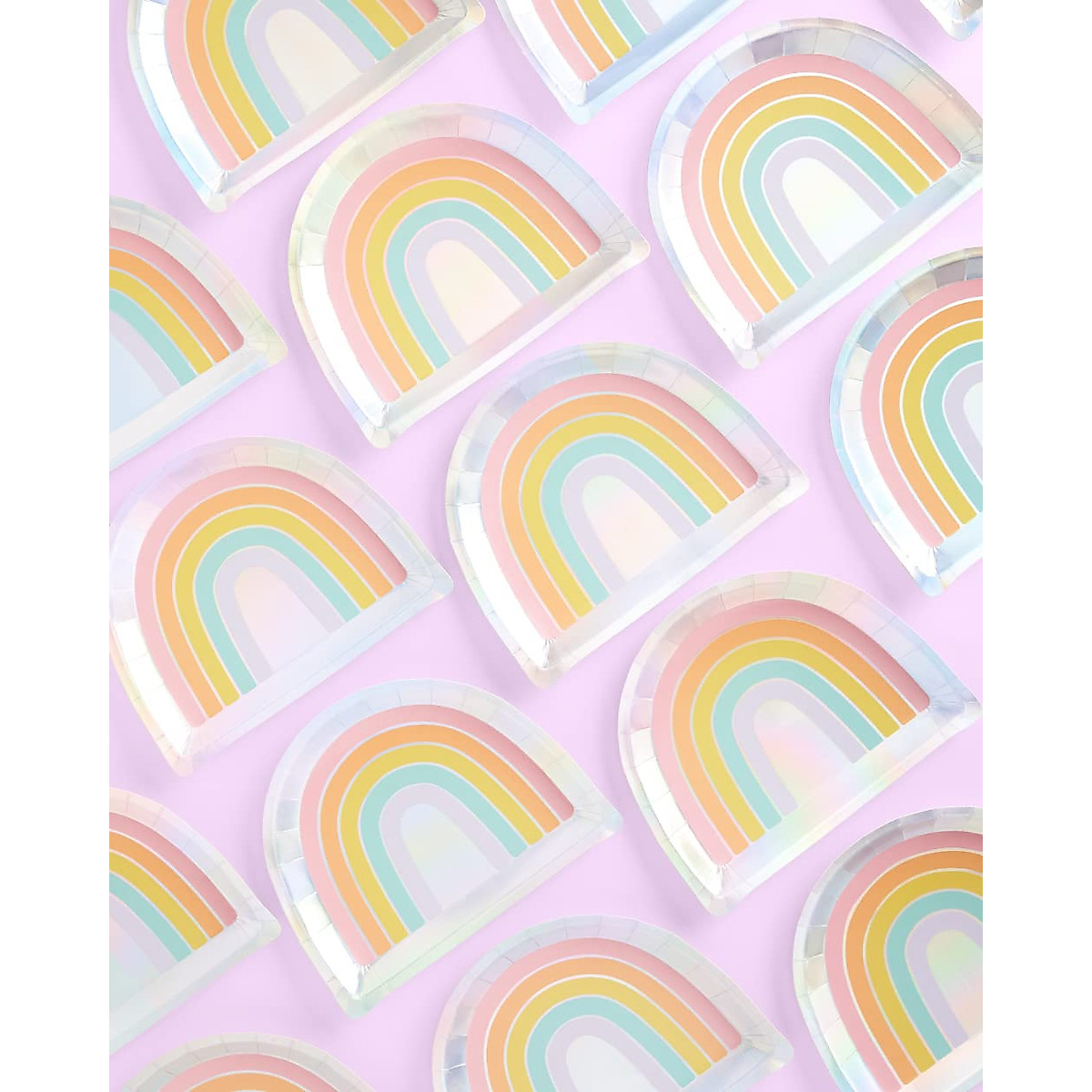 xo, Fetti Rainbow Paper Plates - 25 pk, 9" | Happy Pastel Birthday Party Decorations, Cute Bachelorette Party, Cool Cake Plates, Unicorn Bday