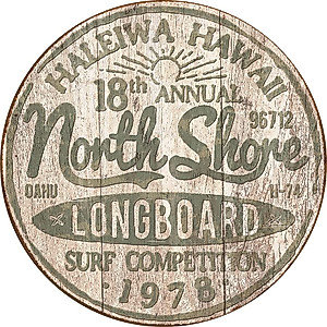 Desperate Enterprises North Shore Surf Aluminum Sign with Embossed Edge - Nostalgic Vintage Metal Wall Decor - Made in USA