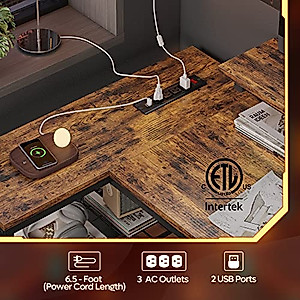 Bestier Small L Shaped Desk with Charging Port & LED Strip,Modern Computer Desk with Reversible Storage Shelves,Corner Desk with Hooks for Bedroom Office Studio Workstation,Rustic Brown