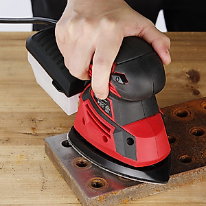 POPULO Electric Sander Tool,Hand Sander 14,000 OPM with 12 Pieces Sandpapers, Detail Sander with Dust Box for Woodworking,Suitable for Tight Spaces Sanding,Polishing,Removing Paint in Home Decoration