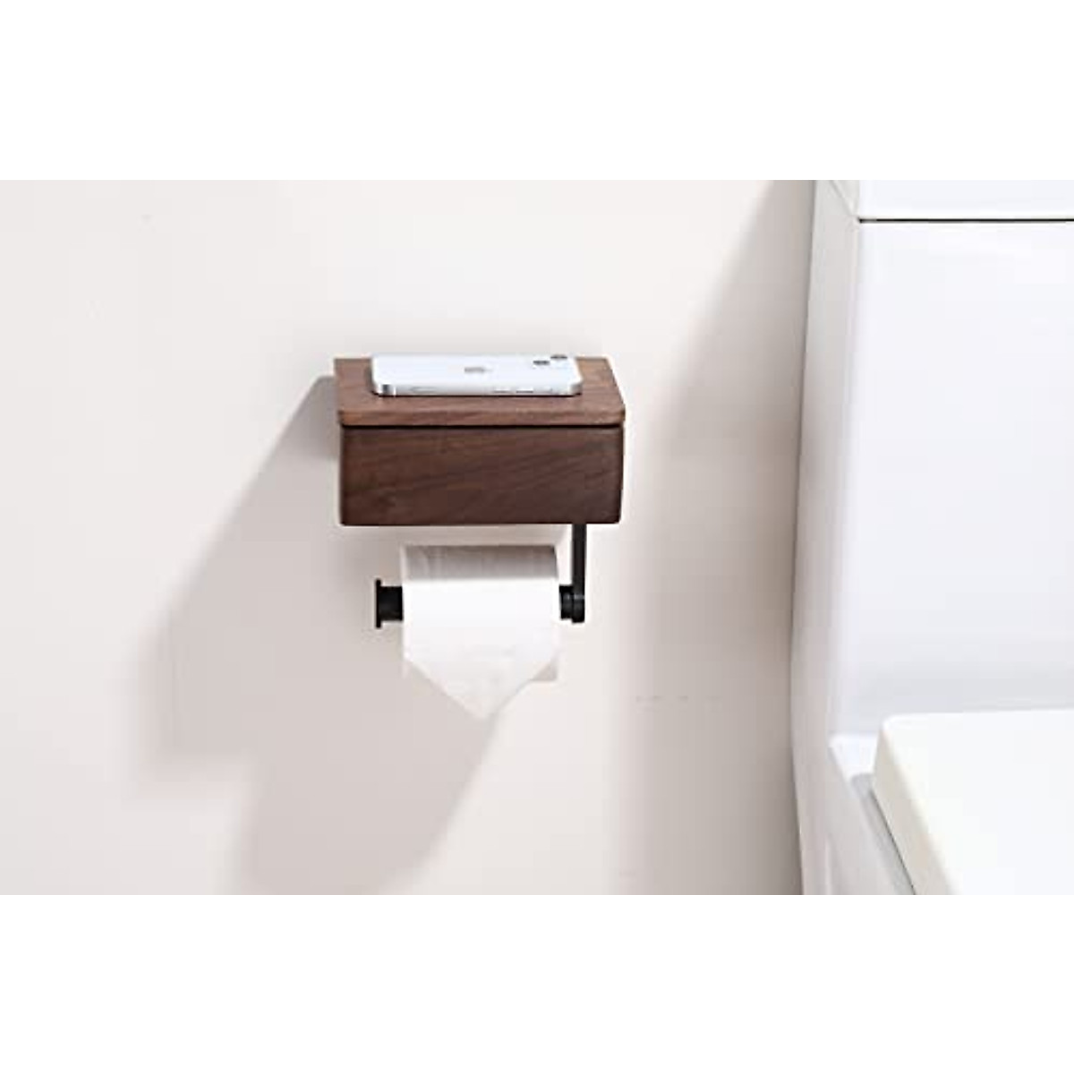 Day Moon Designs Toilet Paper Holder with Shelf - Flushable Wipes Dispenser & Storage Fits Any Bathroom, Keep Your Wet Wipes Hidden - Wooden Wall Mount Bathroom Organizer - Small, Dark Wood