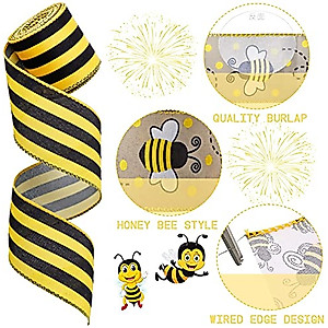 6 Rolls 40 Yards Bee Ribbon Wired Edge Ribbon Honeybee Ribbon for Crafts Wrapping Easter Party Decorations Bee Themed Decorations Bee Baby Birthday Party Supplies