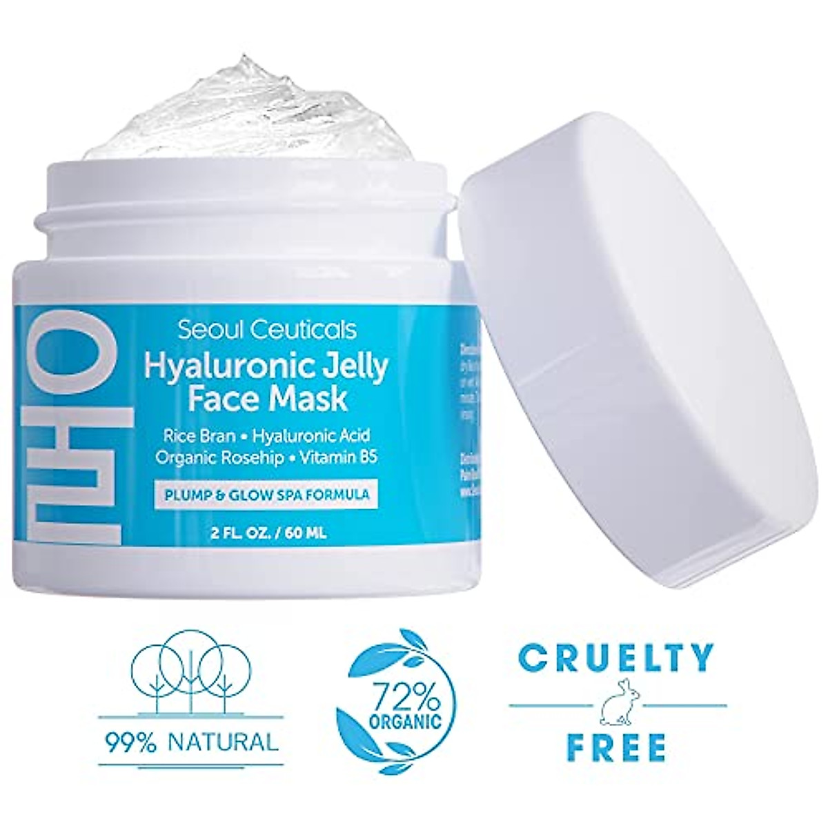 Korean Skin Care Hyaluronic Acid Jelly Mask – Korean Face Mask Skincare K Beauty Face Masks Contains Rice Bran + Rosehip + Vitamin B5 – Anti Aging Spa Hydro Gel Face Mask for Plump Glowing Skin 2oz