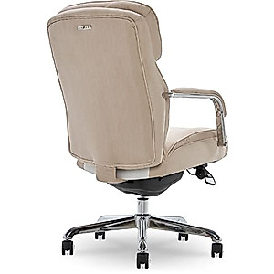 La-Z-Boy Sutherland Quilted Leather Executive Office Chair with Padded Arms, High Back Ergonomic Desk Chair with Lumbar Support, Cream Microfiber Fabric